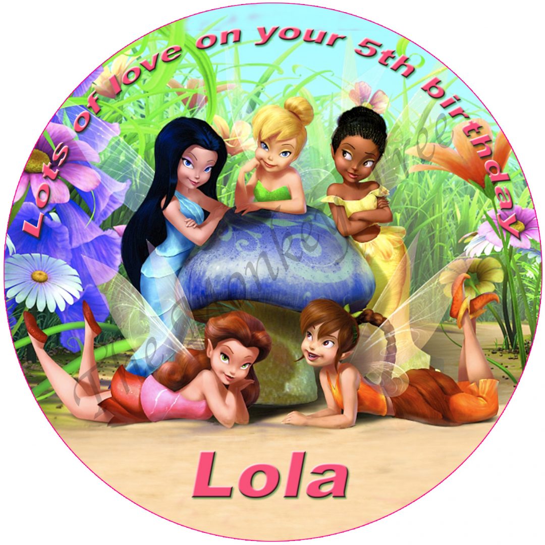 Tinker Bell Fairy Edible Cake Image Topper round - can be personalised ...