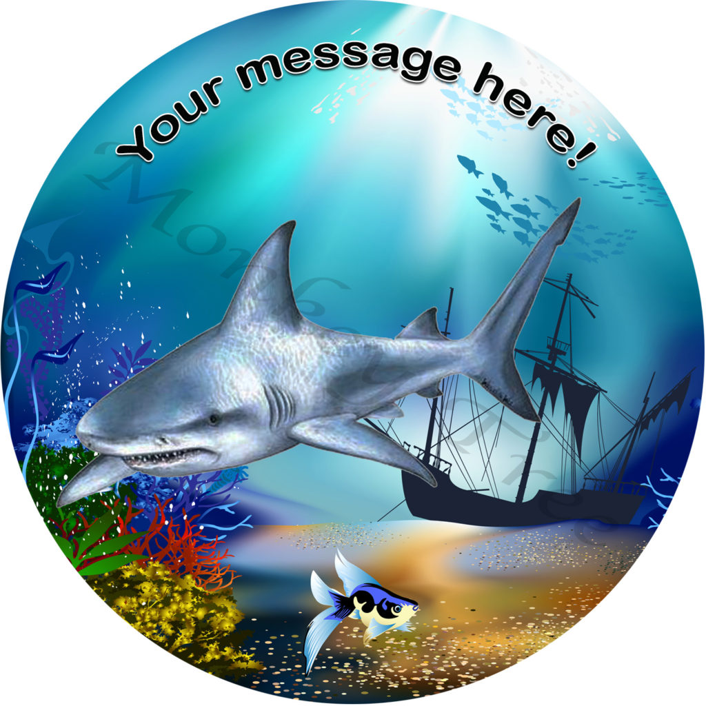 Shark Edible Cake Image Round - can be personalised! - The Monkey Tree