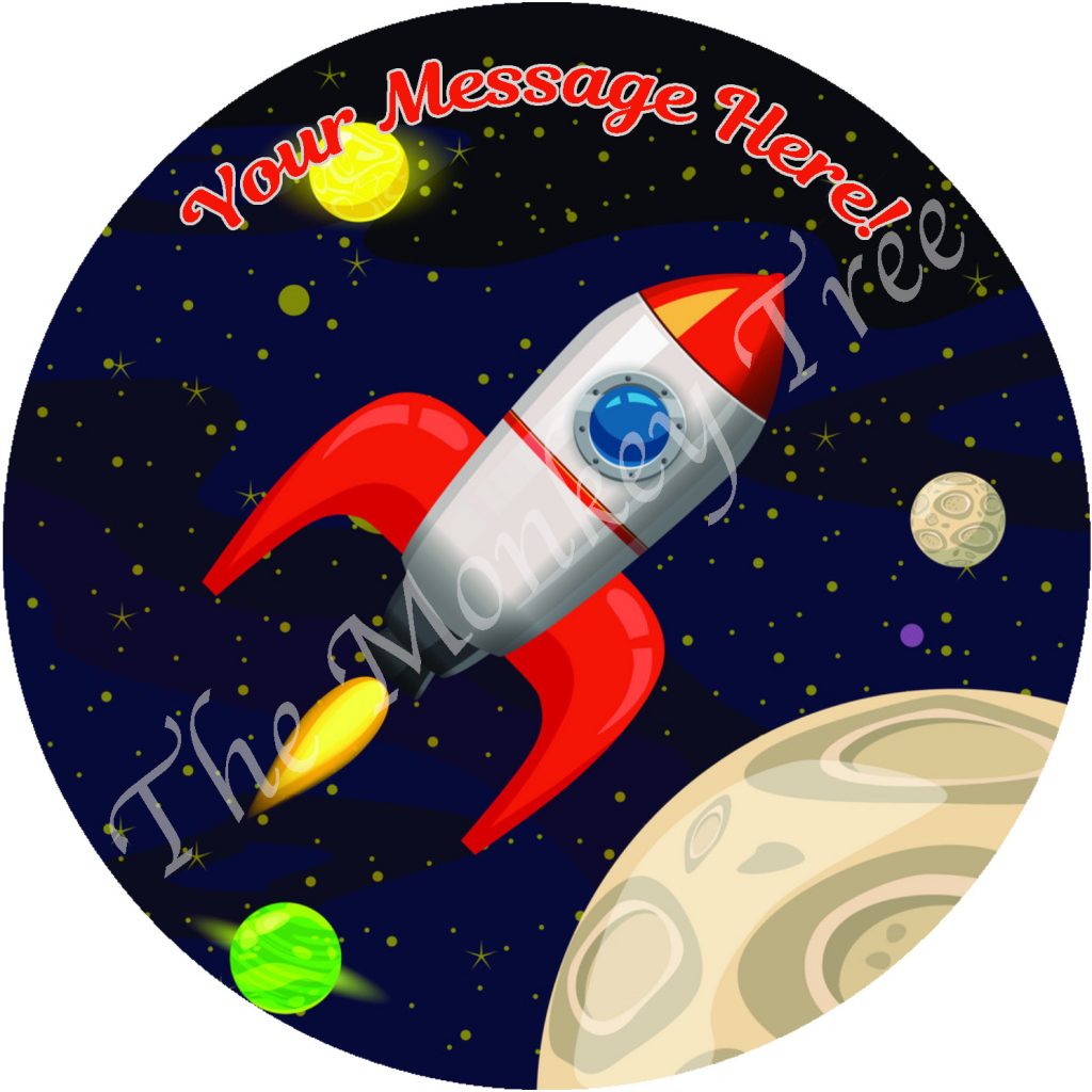Space Rocket Edible Fondant Cake Image - circle 1 - can be personalised ...